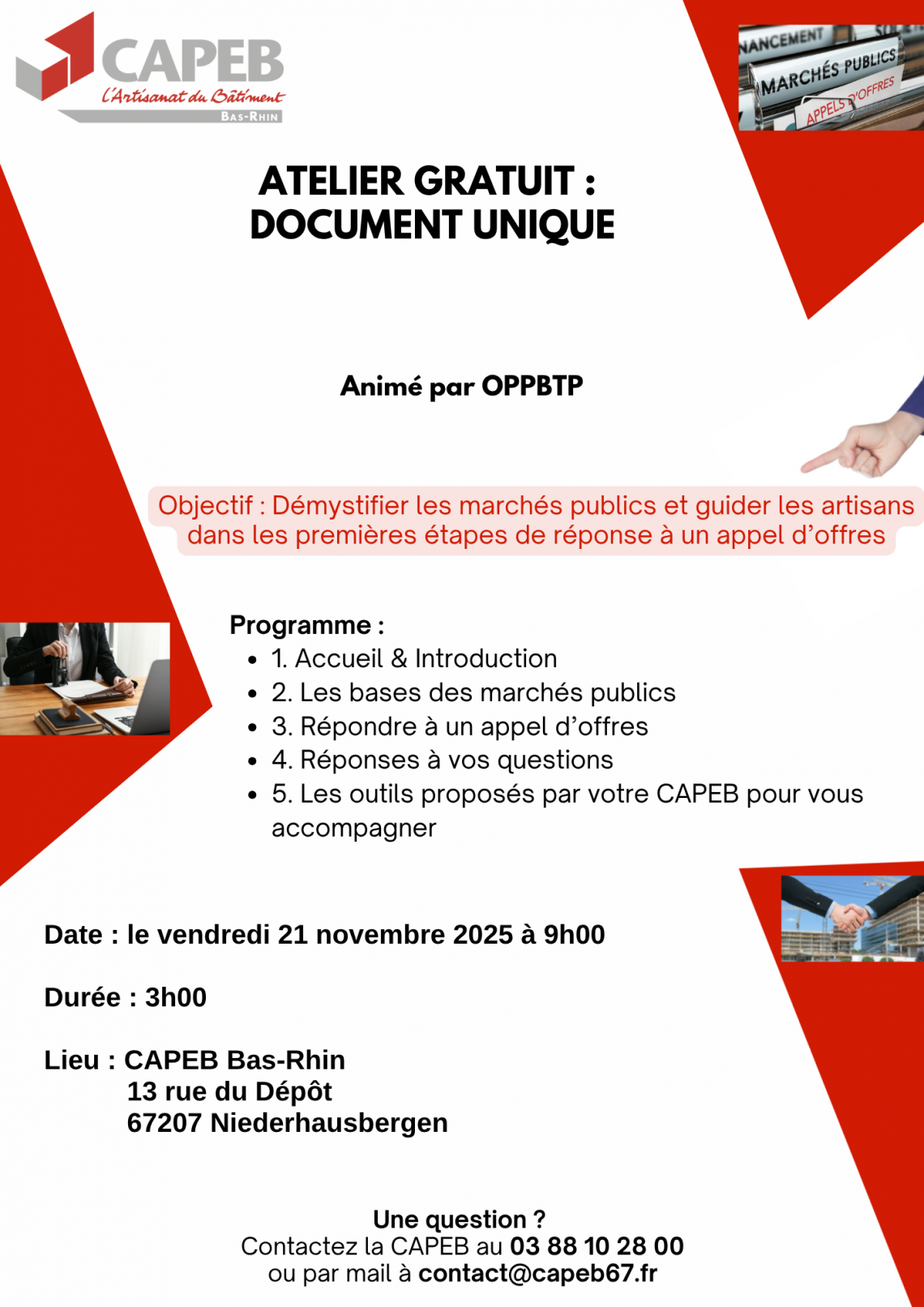 Atelier gratuit CAPEB 67 : Document Unique et marchés publics ・ CAPEB